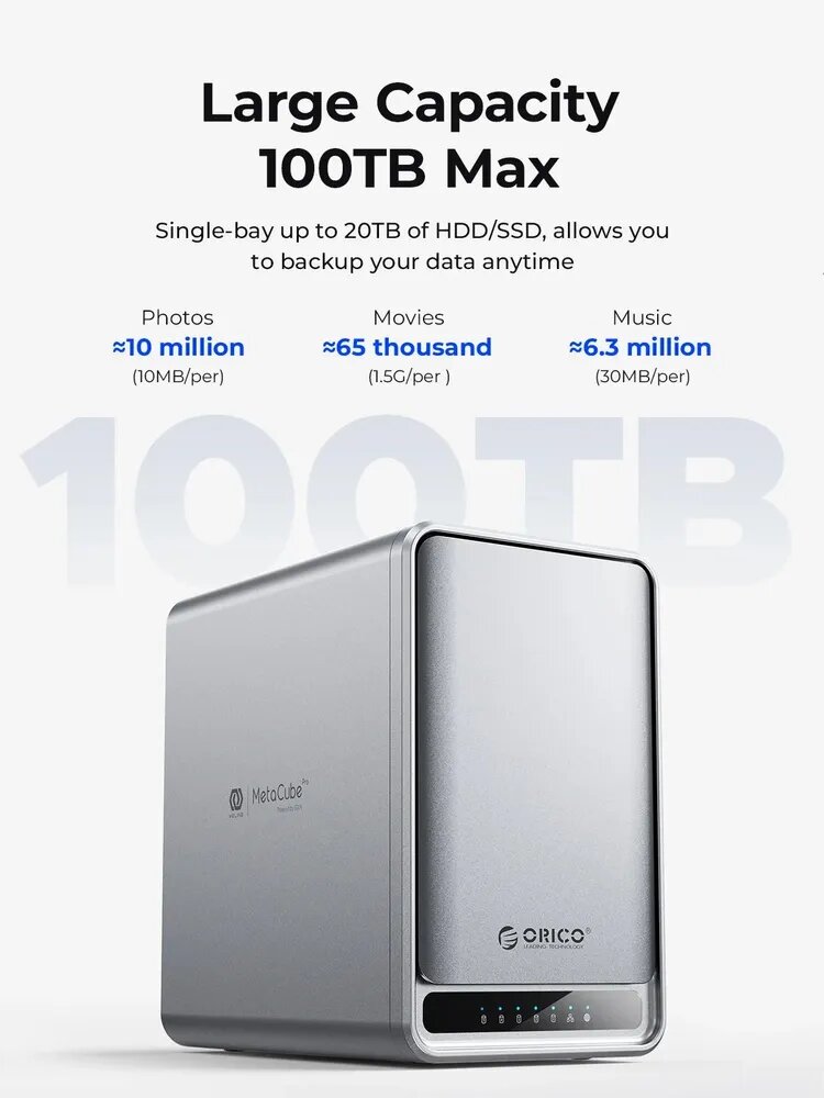 Частное облачное хранилище ORICO NAS MetaCube Pro (5 отсека 2ГБ+8ГБ) с автоматическим резервным копированием RAID (бездисковое) TS500
