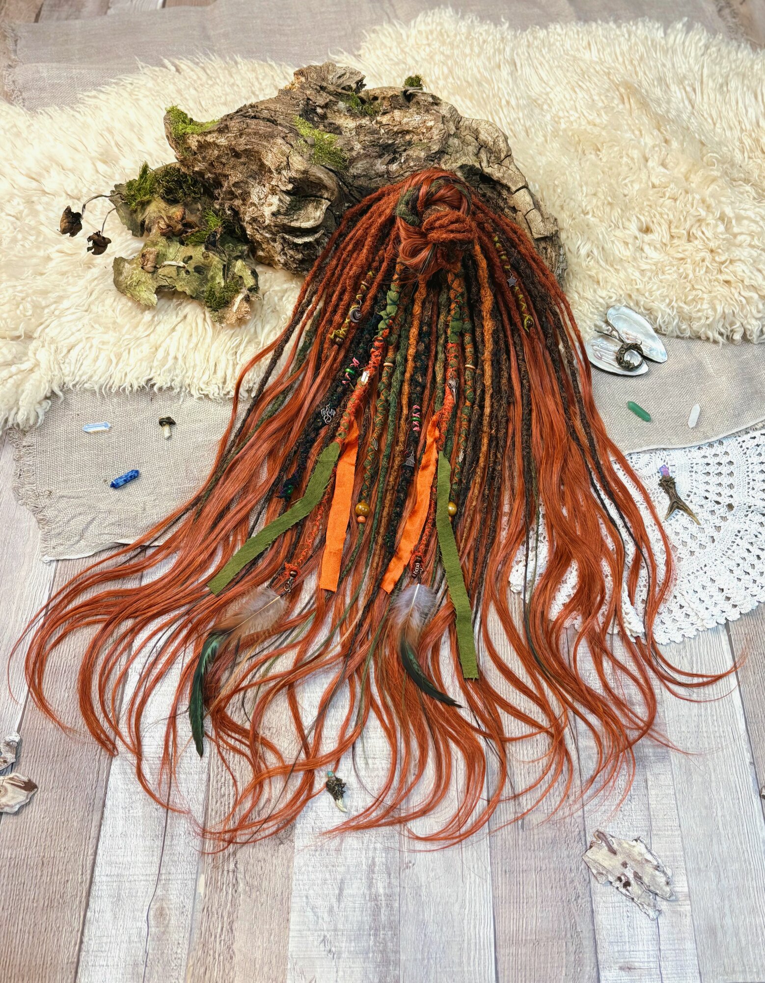 Де дреды из биопротеиновых волос и канекалона "Forest flame", ручная работа