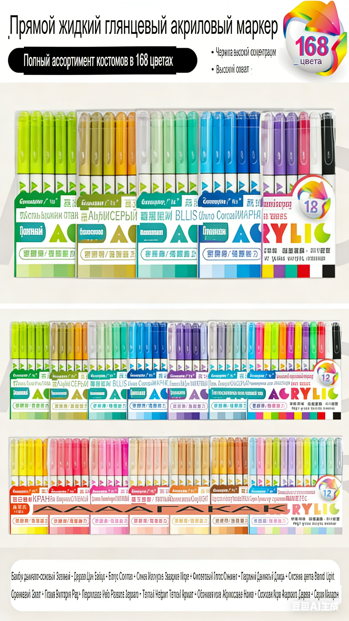 Гелевая ручка GuangNa, 168шт, 1мм, без механизма подачи стержня