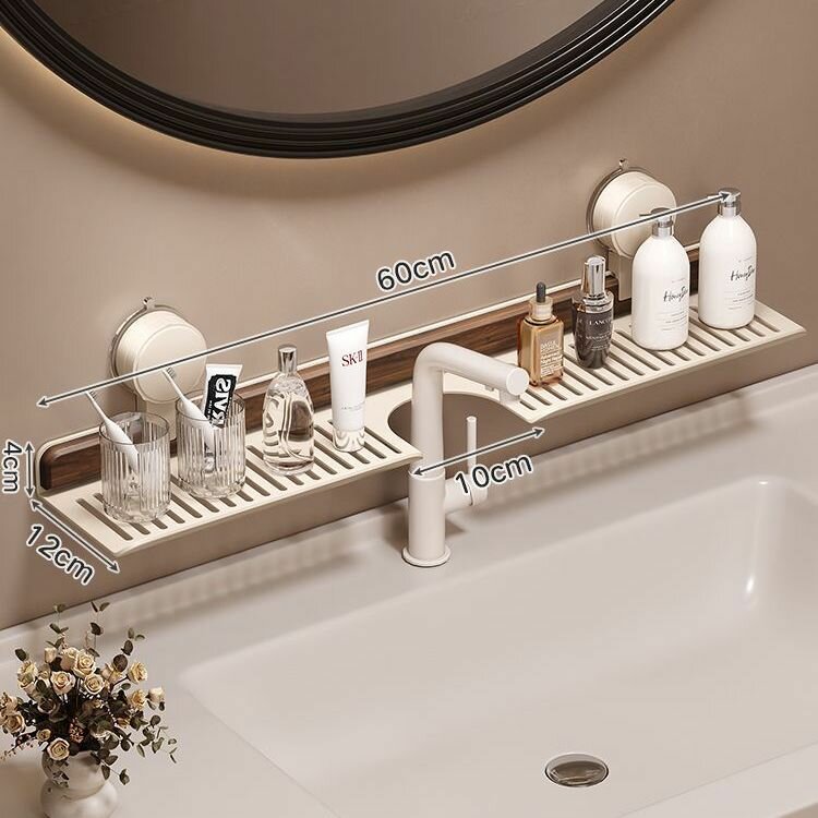 Стойка для умывальника в ванной из орехового дерева в античном стиле с зеркалом, передним краном, присоской и полкой для хранения