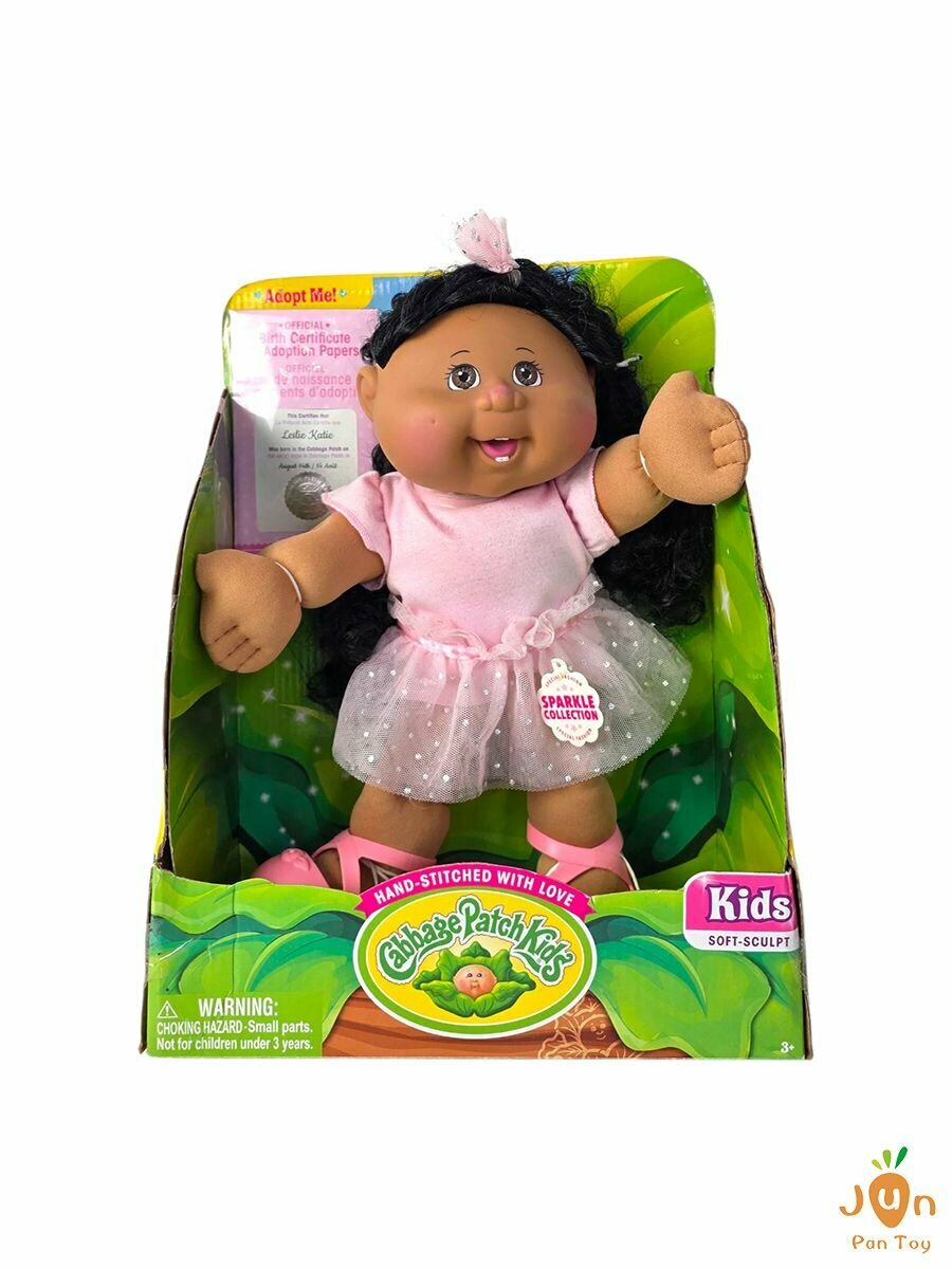 Детская плюшевая Кукла Cabbage Patch Kids Sparkle Dancer / Кукла модная девочка: розовая балетная пачка, тёмная кожа и кудрявые волосы, подойдёт в качестве подарка на день рождения.