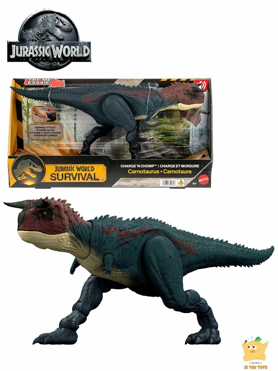 Интерактивная Игрушка Mattel Jurassic World Survival Charge 'N Chomp Carnotaurus / Модель Динозавра Карнотавр Обладает Функциями Рычания, Бега И Кусания, Подходит Для Детей Старше 4 Лет