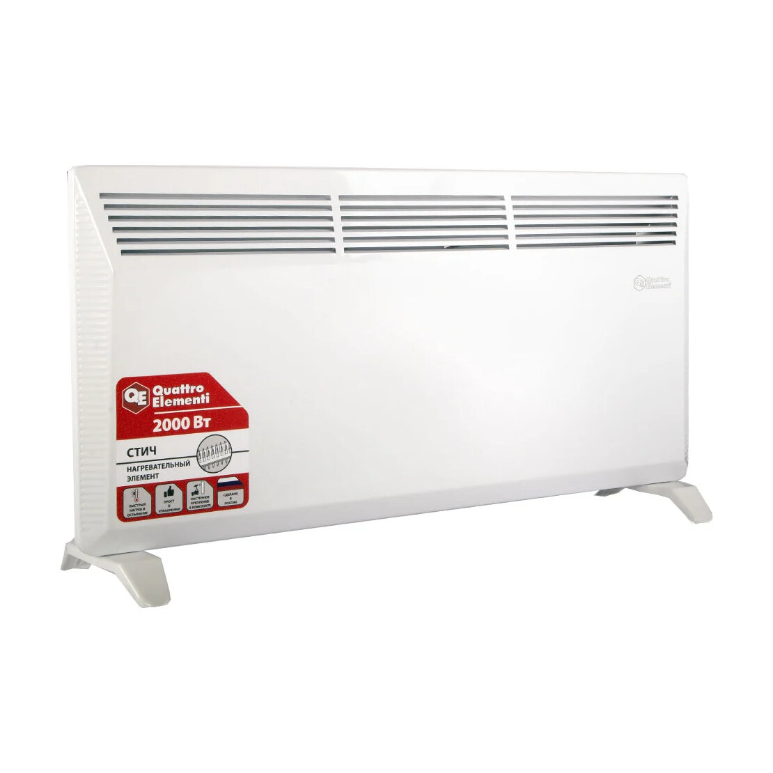 Конвектор QUATTRO ELEMENTI QE-2000KS, 1/2 кВт, 2 режима, площадь обогрева 25 кв. м, белый