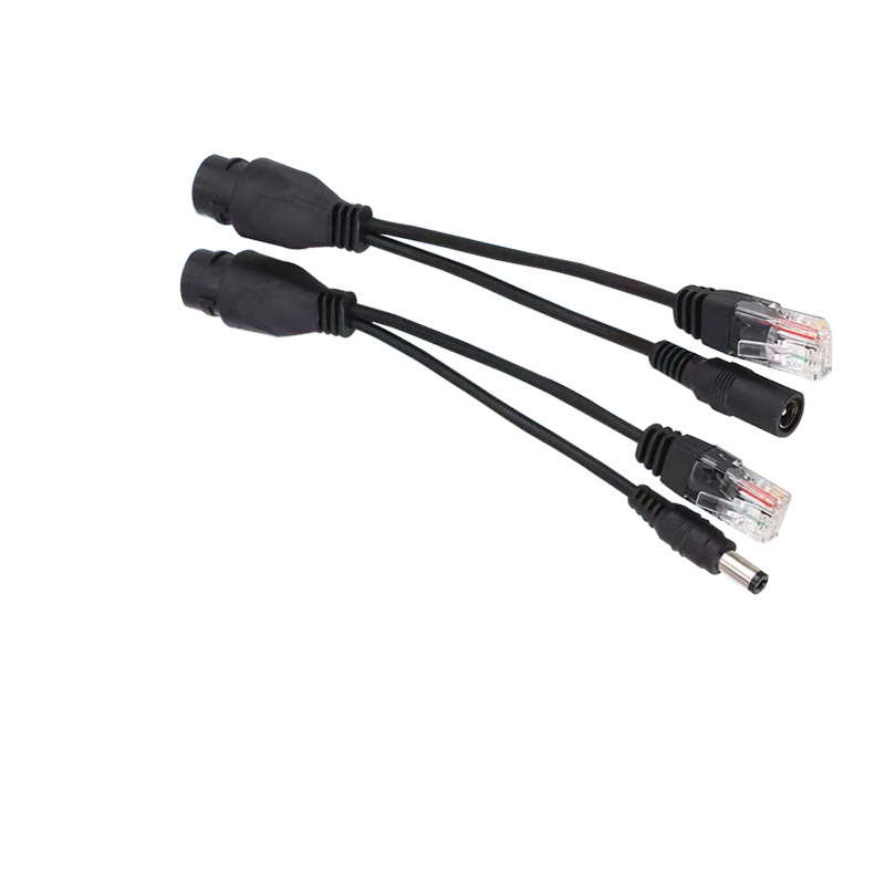 Кабель адаптер POE нестандартный водонепроницаемый инжектор сплиттер DC12V черный, 2 шт, материал ABS, соответствует IEEE802.3af, режим питания Mode A и Mode B, мощность ≤13W, скорость передачи данных 10/100Mbps, длина 17мм, с водонепроницаемыми