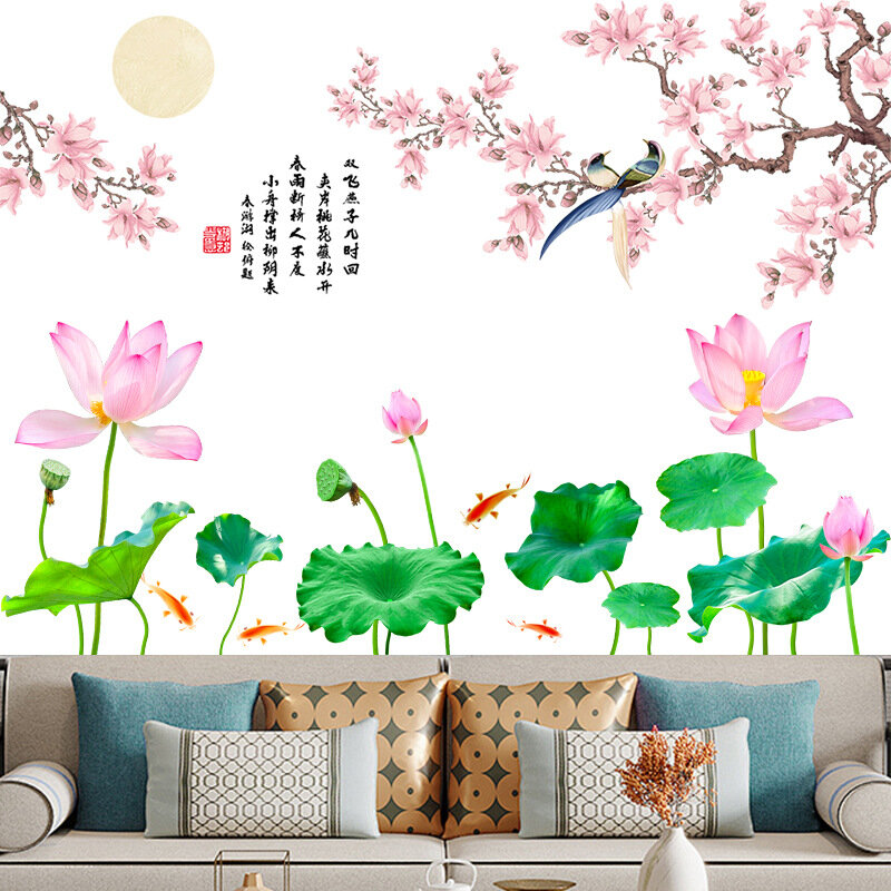 Наклейки для украшения стен в китайском стиле с цветами, древний стиль, пейзаж, соответствующие комбинации, наклейки на