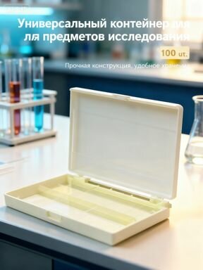 Пластиковый бокс для хранения предметных стекол, 100 шт, вместительный и прочный органайзер для микропрепаратов и микроскопии