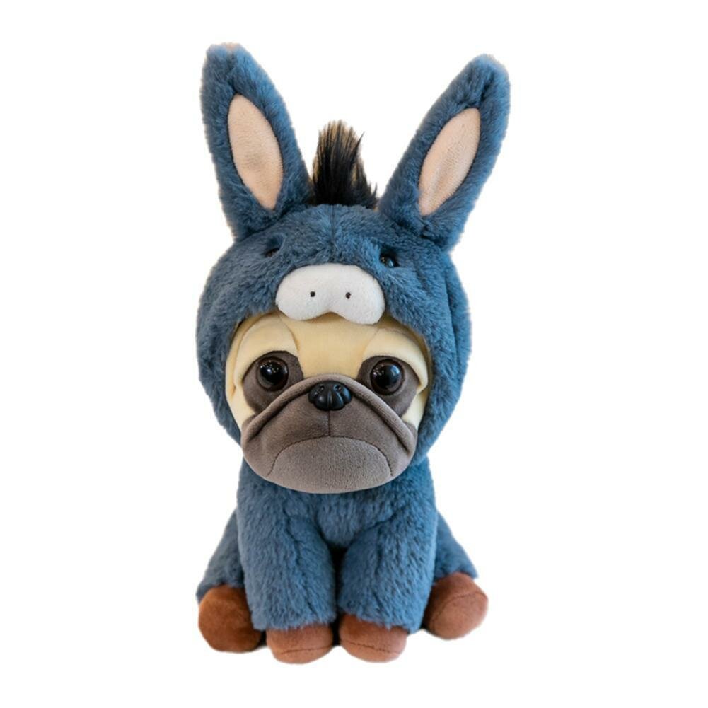 Игрушка собака плюшевый мопс в капюшоне костюме оленя