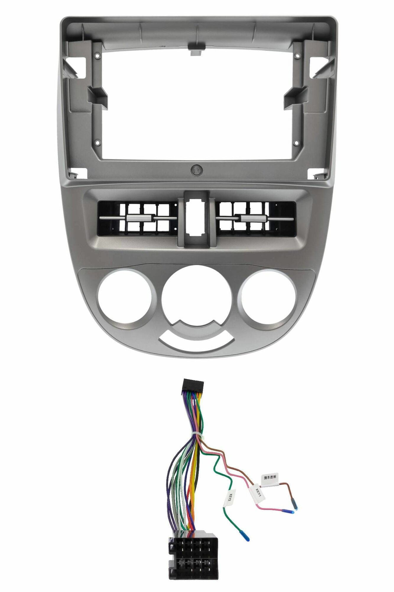 Рамка переходная Chevrolet Lacetti 2004 - 2013 (кондиционер, серебристая) + проводка для 10" магнитолы / Wide Media