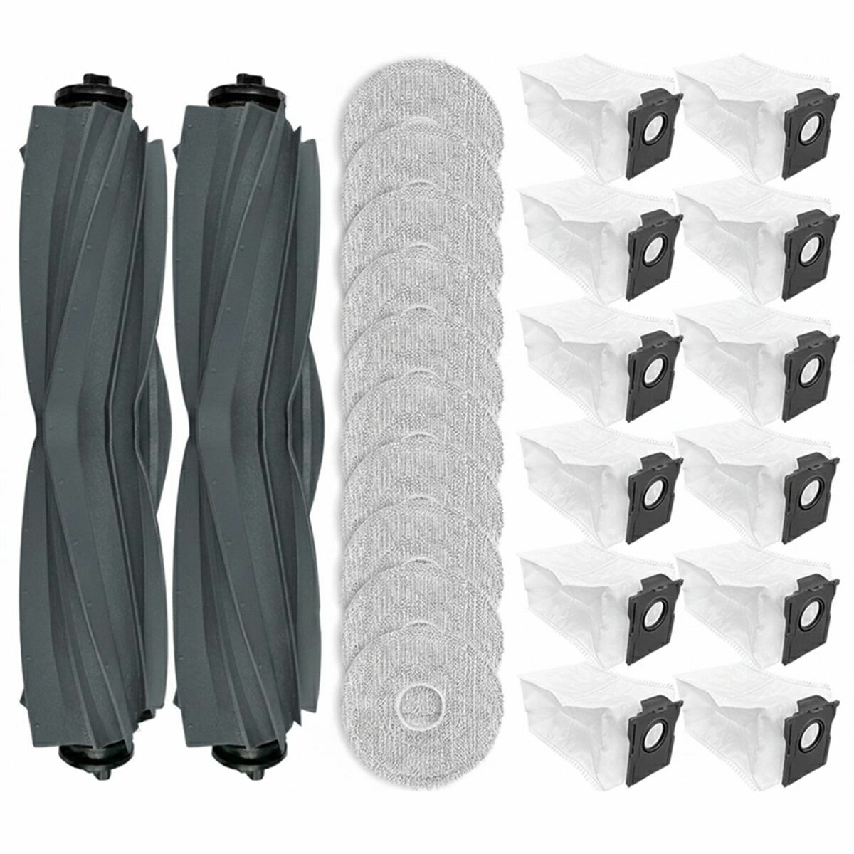 Комплект запасных частей для пылесоса Mova E40 Ultra: основная щетка, фильтр, пылесборник, салфетка для швабры.