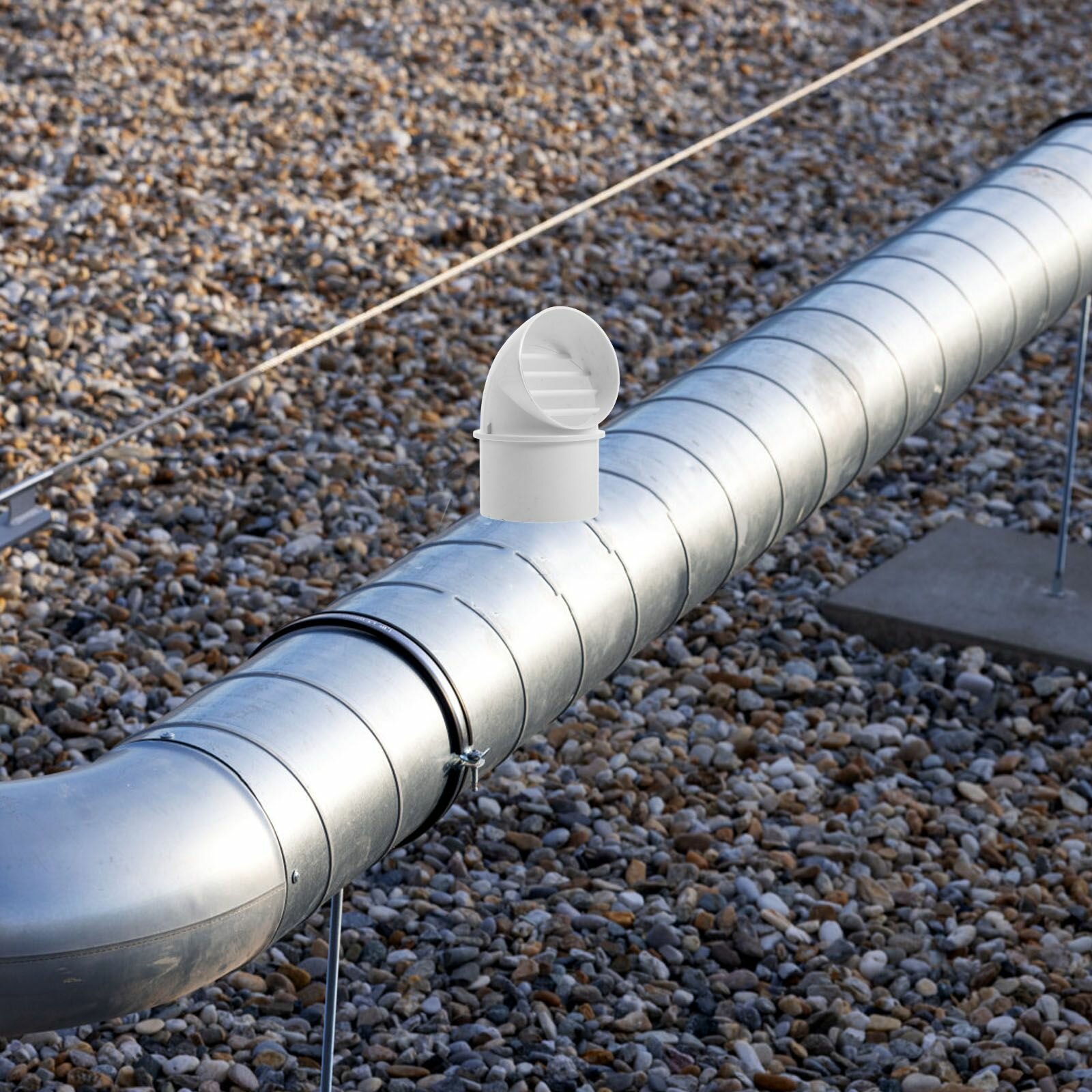 Вентиляционный кожух из пвх с ветрозащитой для наружной вытяжки, белого цвета, диаметр 70 мм