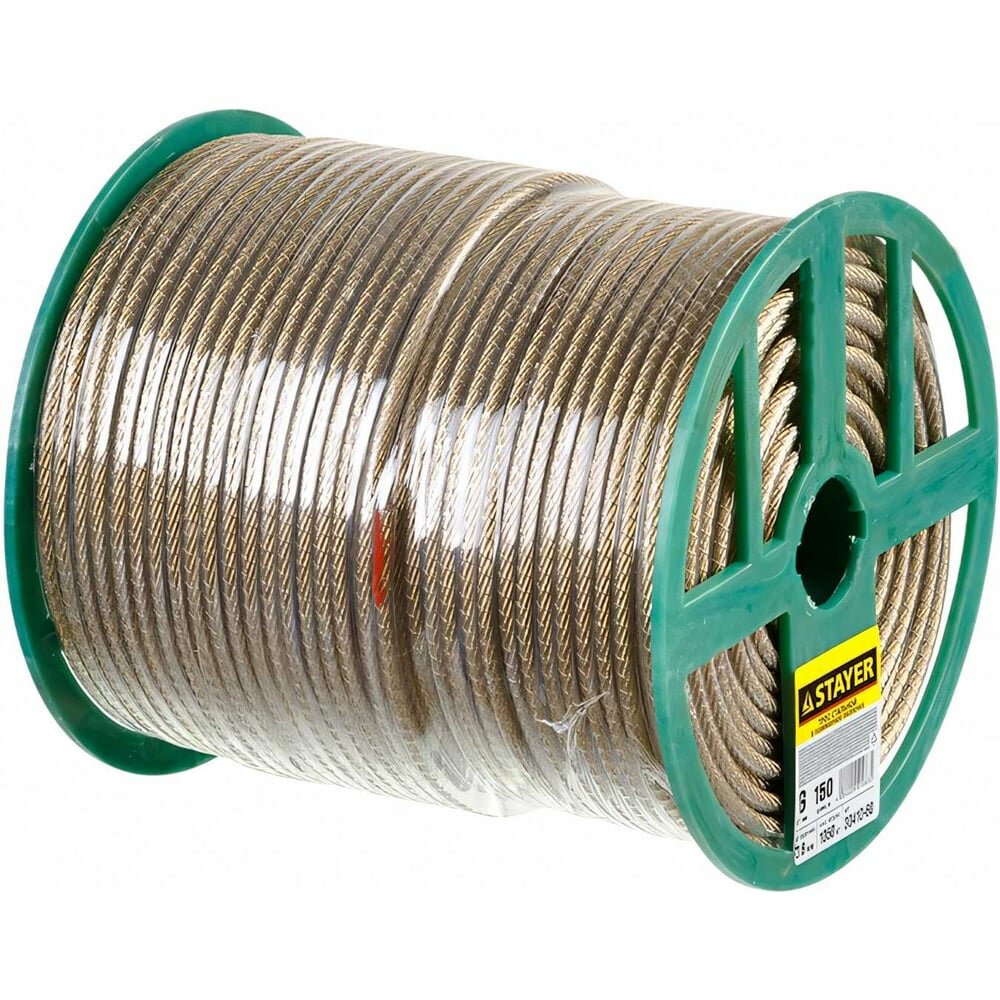 Стальной трос в полимерной оболочке STAYER d=6,0 мм, L=150 м 30410-60