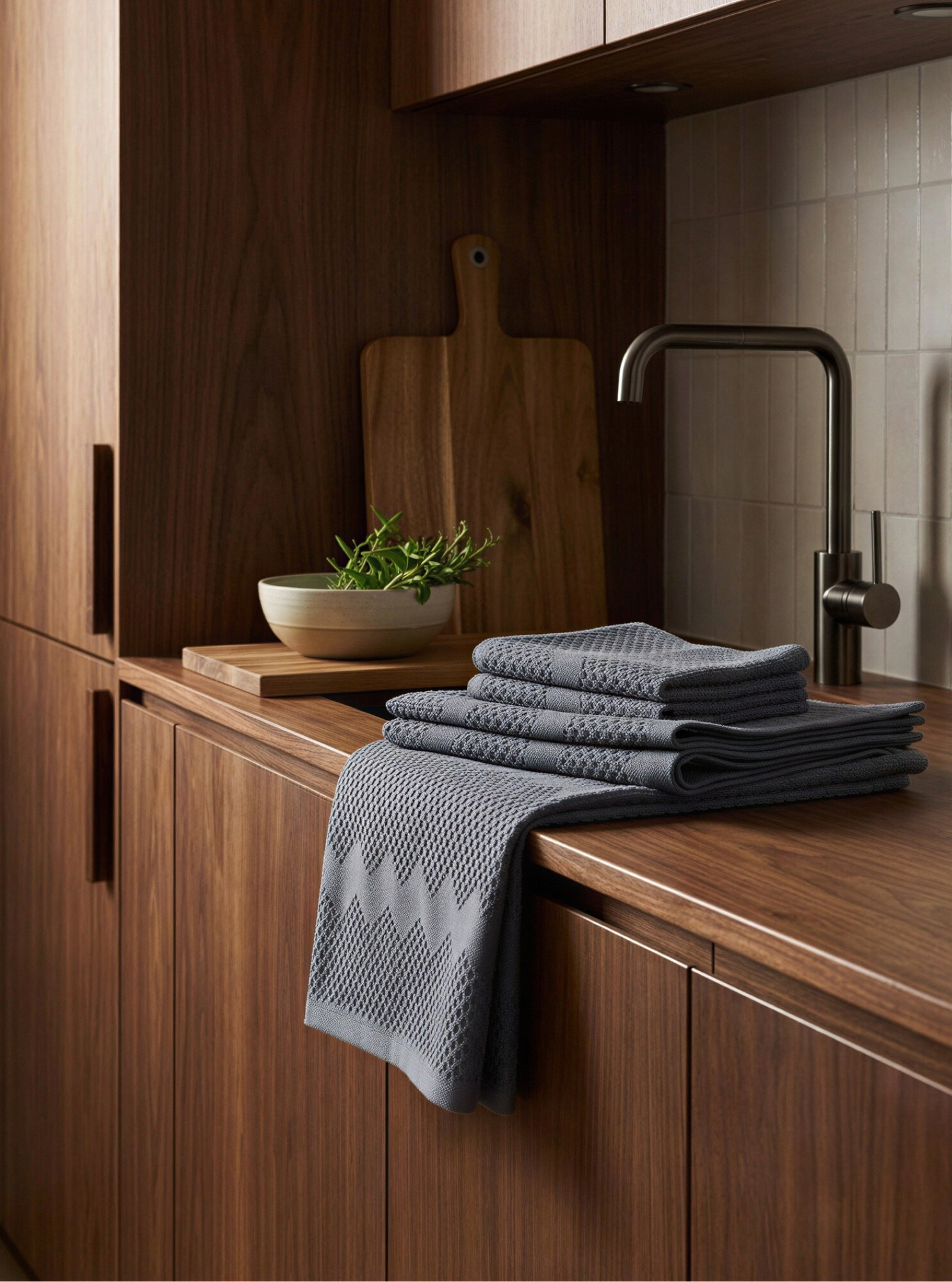 Набор кухонных полотенец 3 шт 30х50 см, хлопковые полотенца для кухни комплект серый