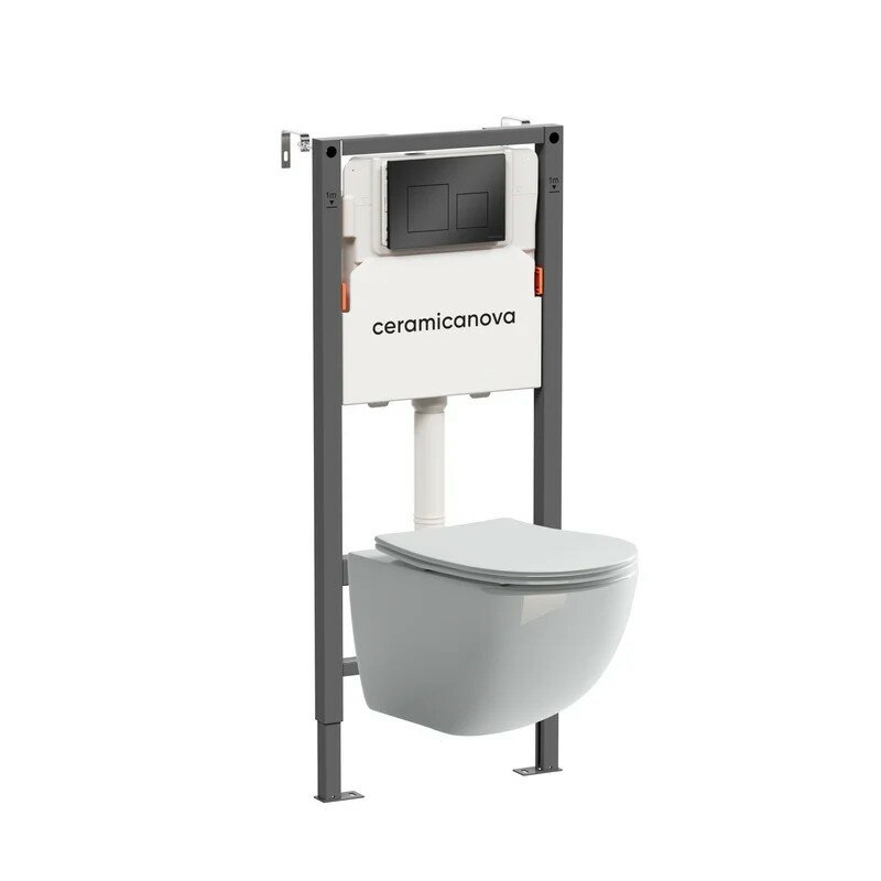 Инсталляция Ceramicanova Balance с подвесным унитазом, клавишей смыва черный матовый CN3009_121002MB