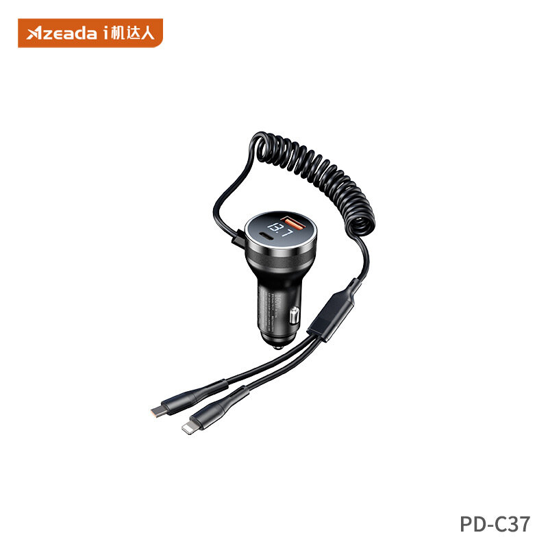 Автомобильное зарядное устройство Azeada 60W с кабелем, адаптером для прикуривателя, быстрая зарядка, зарядное устройство для автомобиля 1-3