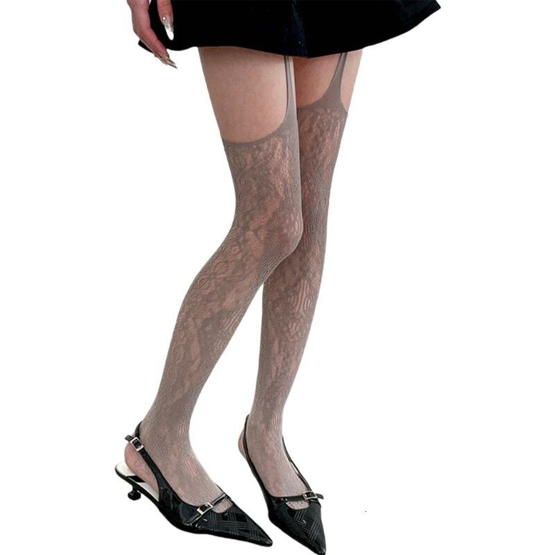 Женские чулки-подвязки в сеточку, Серый