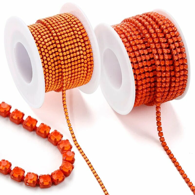 Оранжевая цепочка с кристаллами SS6 2mm 10 ярдов