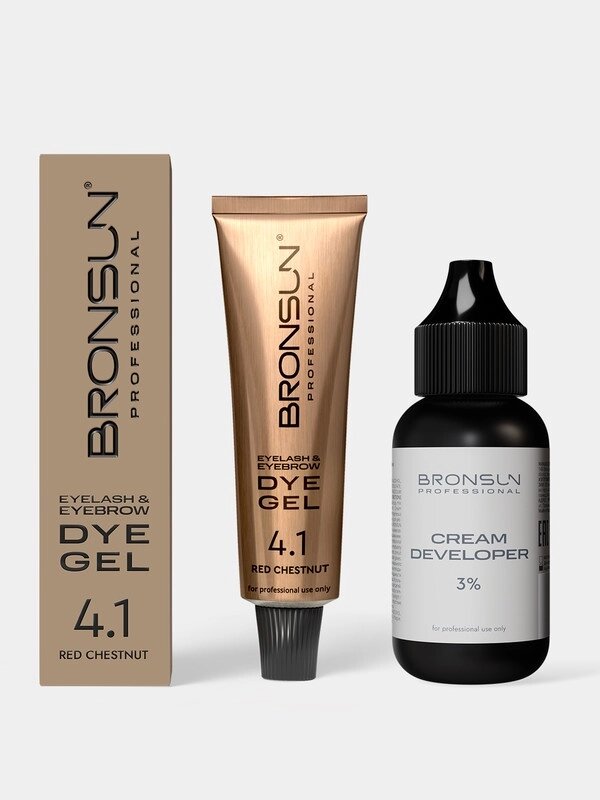 Комплект BRONSUN #4.1, краска для ресниц и бровей, цвет медный каштан + оксидант