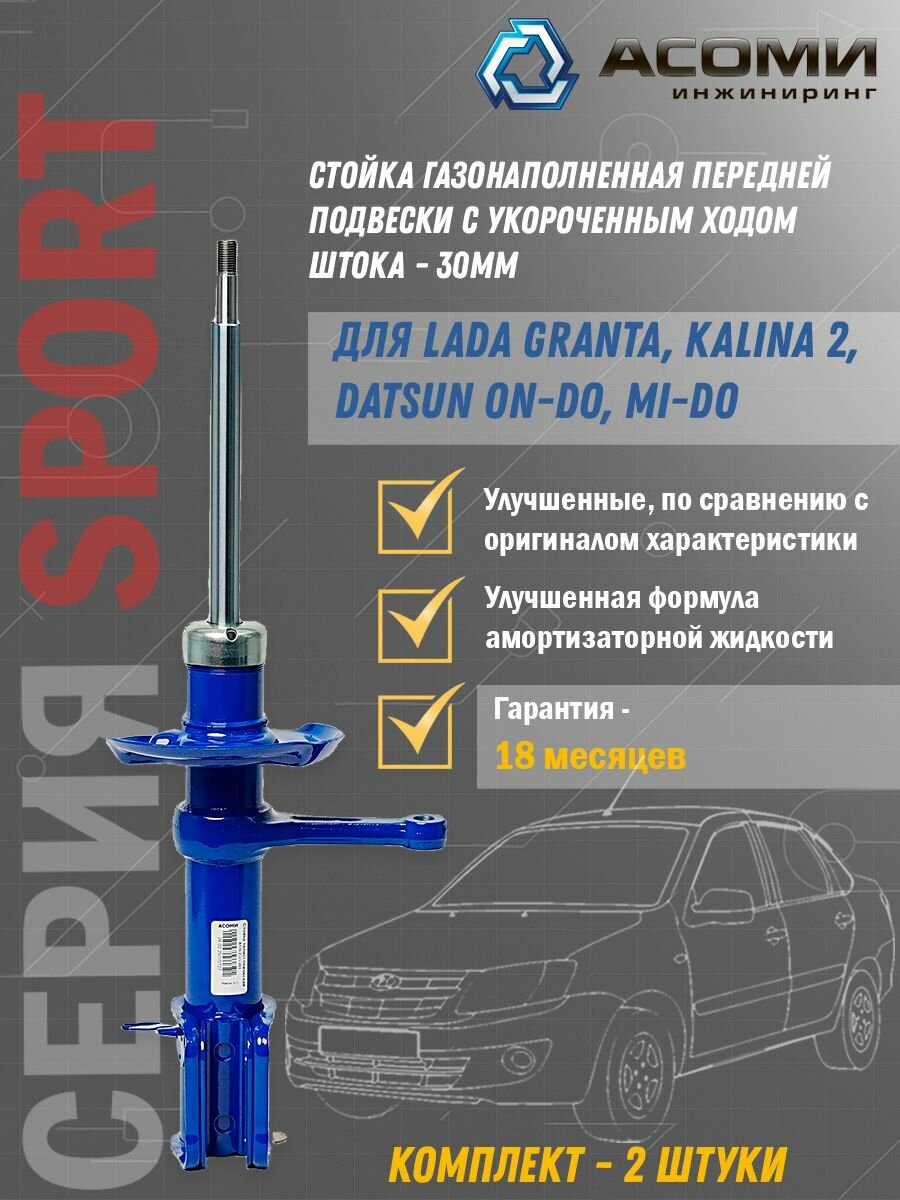 Комплект передних стоек, серия спорт, с занижением -30 для ВАЗ/ лада Гранта 2190; 2191; Лифтбек/ Калина 2- 2192; 2194/ Датсун он-до; ми-до