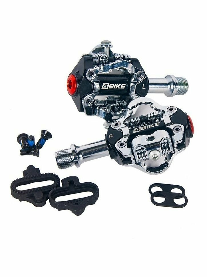 Педали контактные 4BIKE P21 черные, SPD совместимые, 68х85х34 мм, пром подшипник, кованный алюминий, ось Cr-Mo, двухсторонняя. Вес 330 гр.