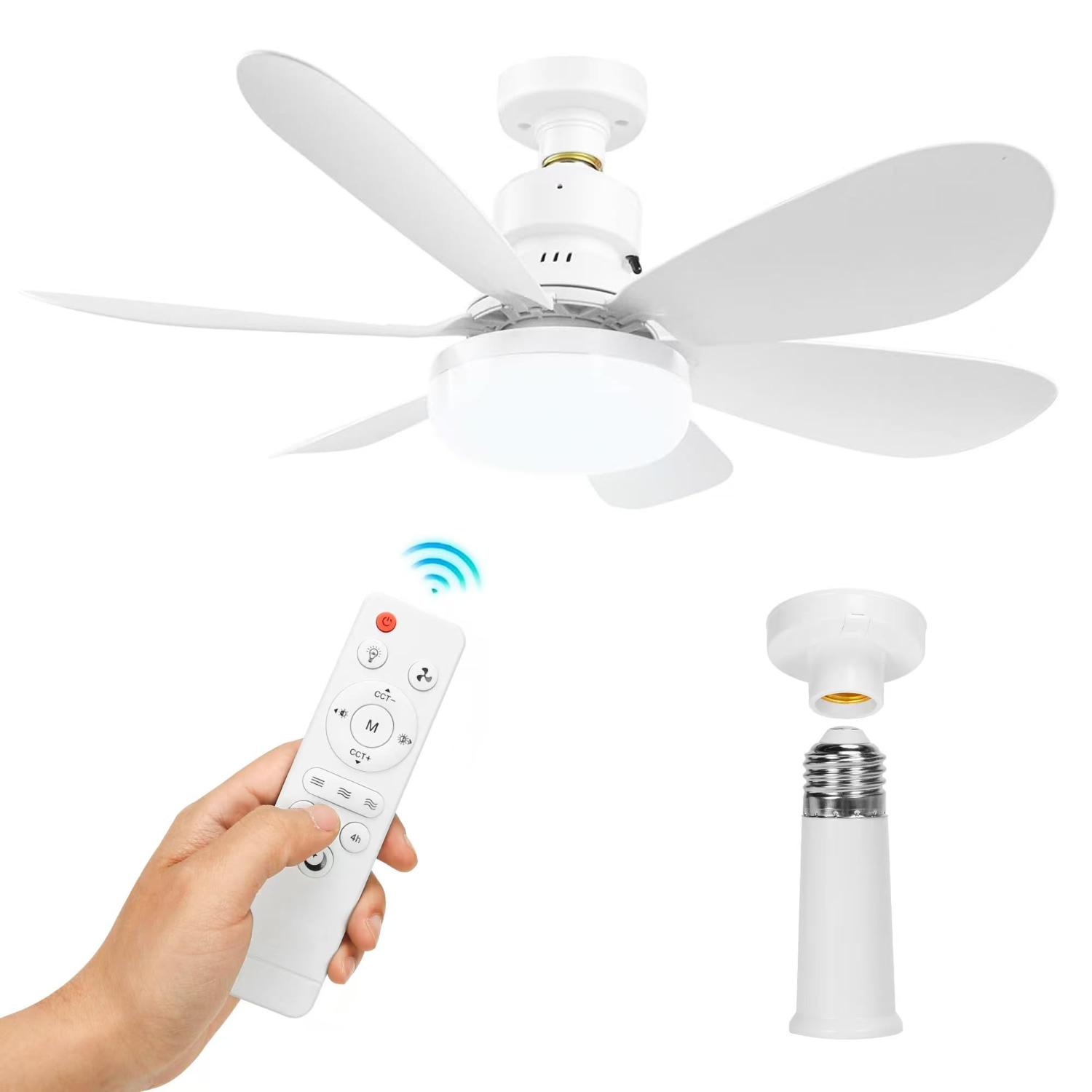 Zern Вентилятор потолочный с светом, 40W Маленький вентилятор потолочный с светом, E27 Вентиляторы потолочные с пультом дистанционного управления для света с резьбой, 20.5 дюймов Вентилятор LED тихий для гаража (Белый)