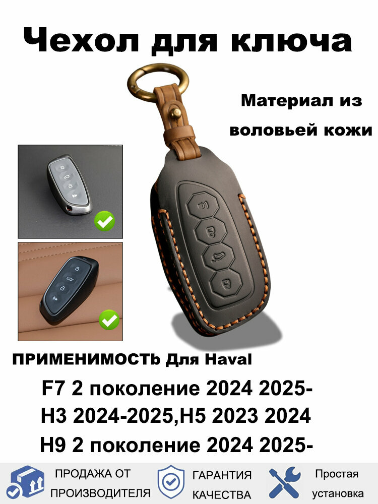 Чехол для смарт-ключа Haval F7 H3 H9 H5 2023–2025, силикон/кожа для брелка, 1 шт — коричневый/синий/чёрный, защита