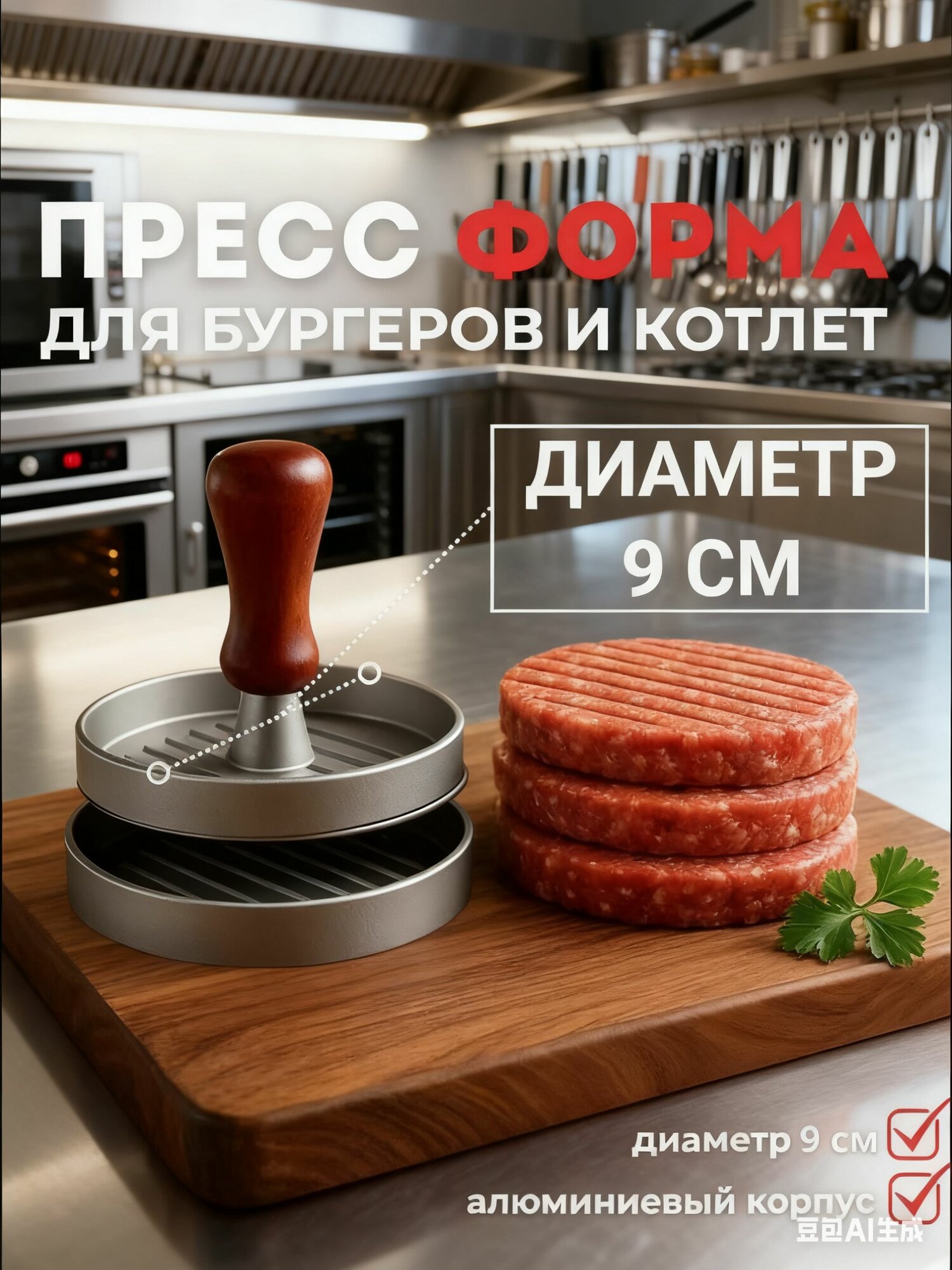Пресс для бургера 1 шт, 9 см, длина 11.5 см