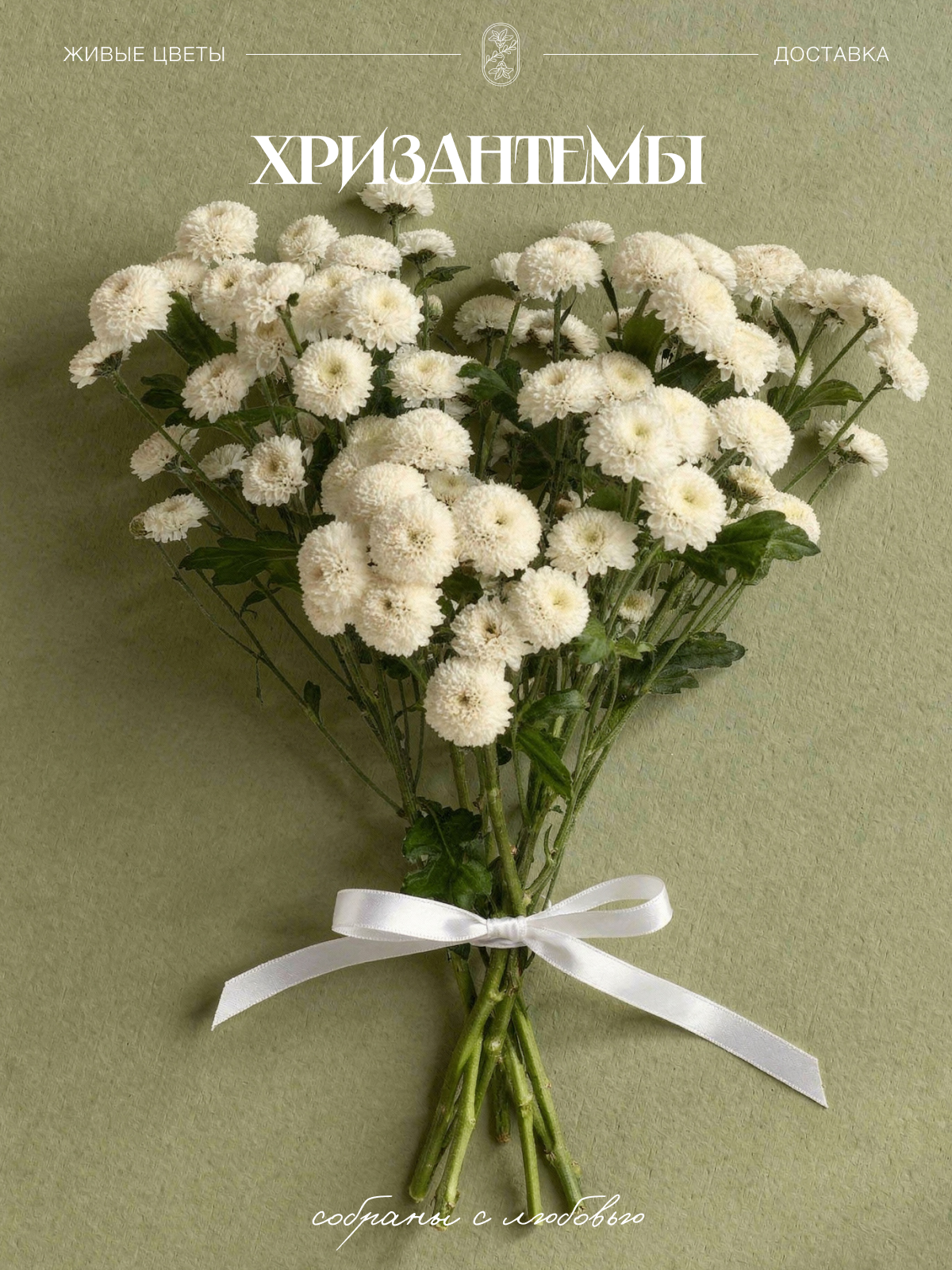 Букет живых цветов из 5 кустовых хризантем