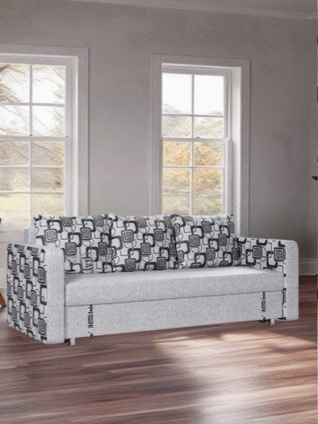 Диван-кровать "Каприз", Еврокнижка, светло-серая рогожка принт Квадраты, 224 х 80 х 95 см