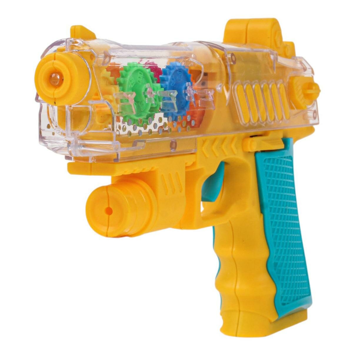 Игрушечный пистолет на батарейках с светом и вращающимися шестеренками, яркий дизайн, 21.5 см
