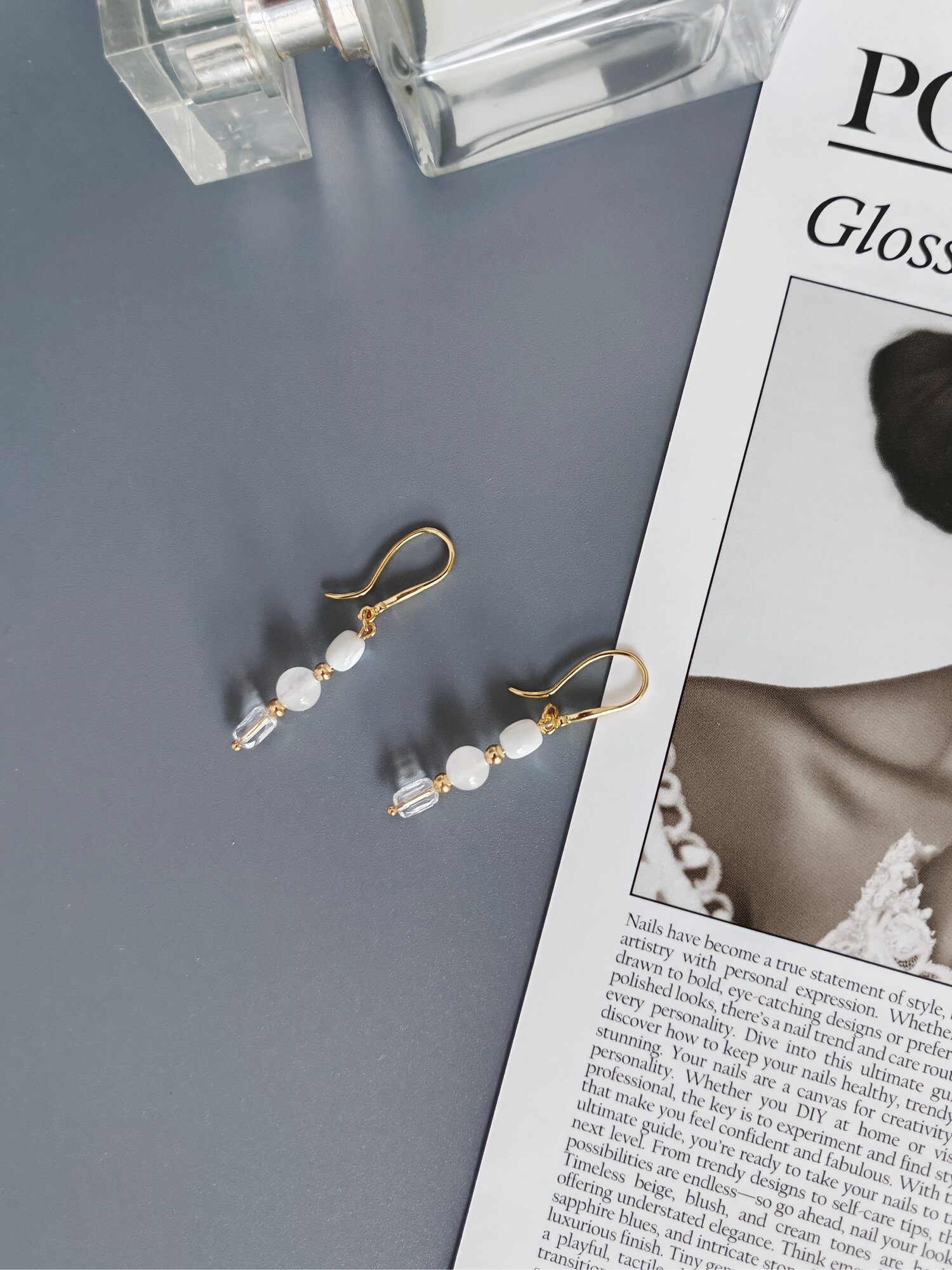 Серьги с подвесками, перламутр, кварц