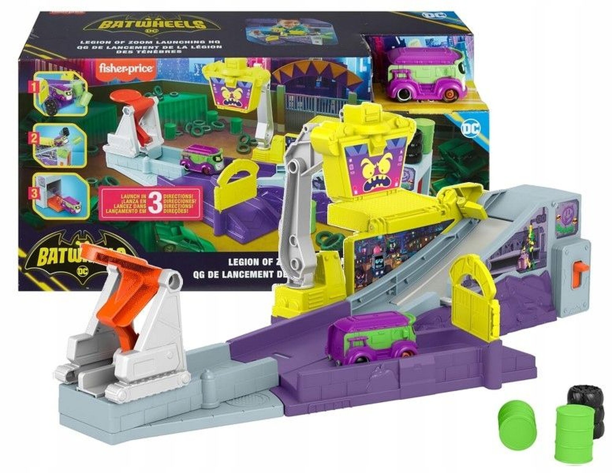 Игрушечный трек Fisher-Price Batwheels Legion Zoom - Трек с пусковой установкой + автомобиль Джокера - HNP07