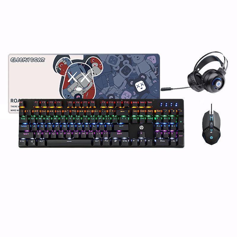 Клавиатура и мышь унисекс HP 5901591 Blue Switch, полный комплект с ковриком+GK100F+M1 Black+H100 Headphones
