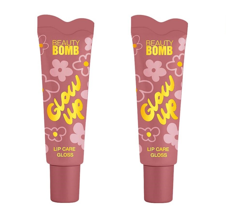 Блеск-уход для губ Beauty Bomb Lip Care Gloss Glow Up, тон 02 полупрозрачный розовый нюд, 10 г - 2 штуки