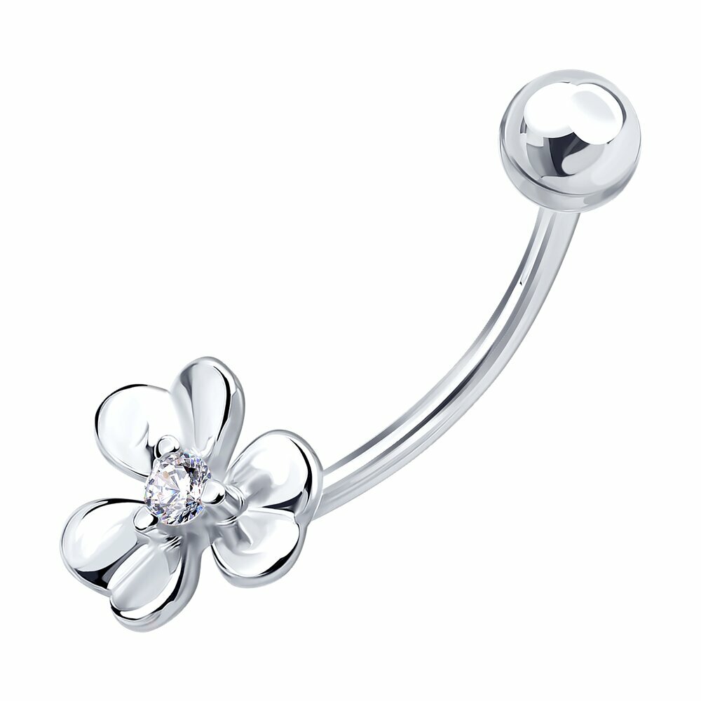 Пирсинг, серебро, 925 проба, родирование, фианит