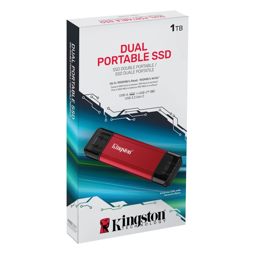 1024 ГБ Внешний SSD Kingston Dual Portable SSD [SPSD/1TB], Type-A, Type-C
