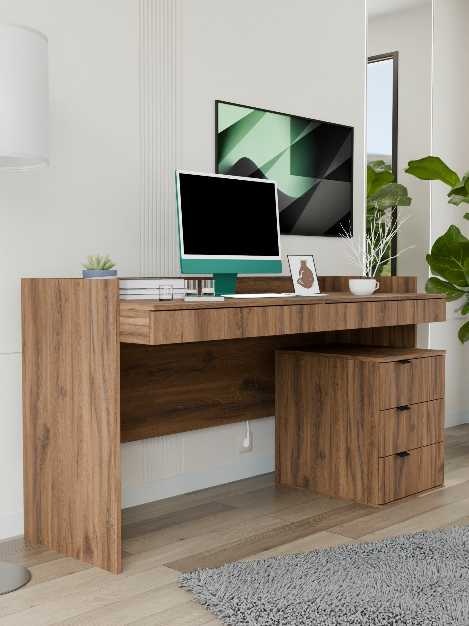 Изумлит Стол компьютерный для офиса и дома Бастион 160х87х64.5 см, дуб крафт табачный