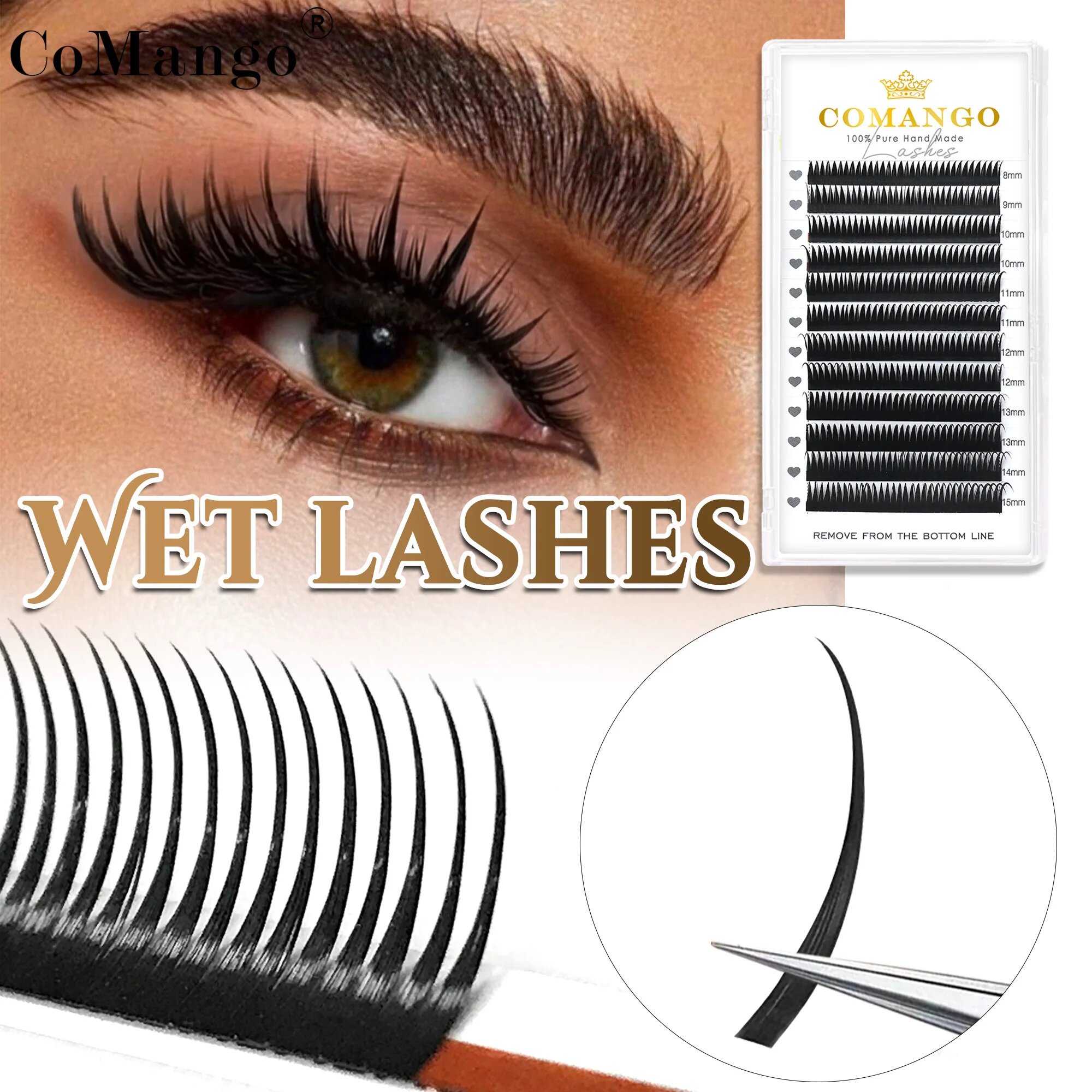 CoMango накладные ресницы черные C, Mix 8-15mm