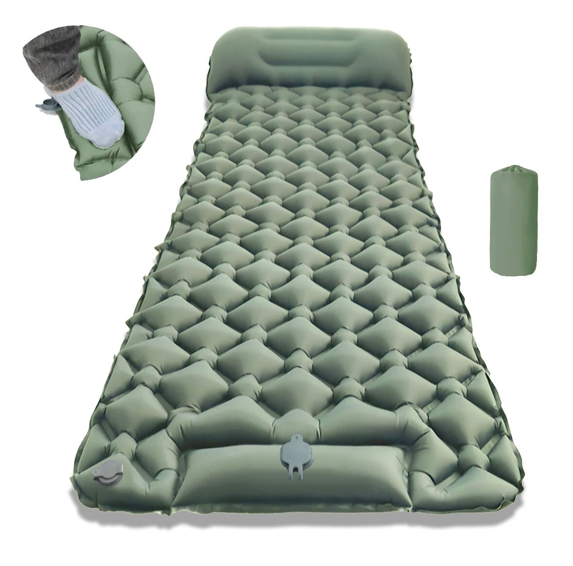 Надувной коврик для кемпинга Diamond Paw, Green, 220x67 см