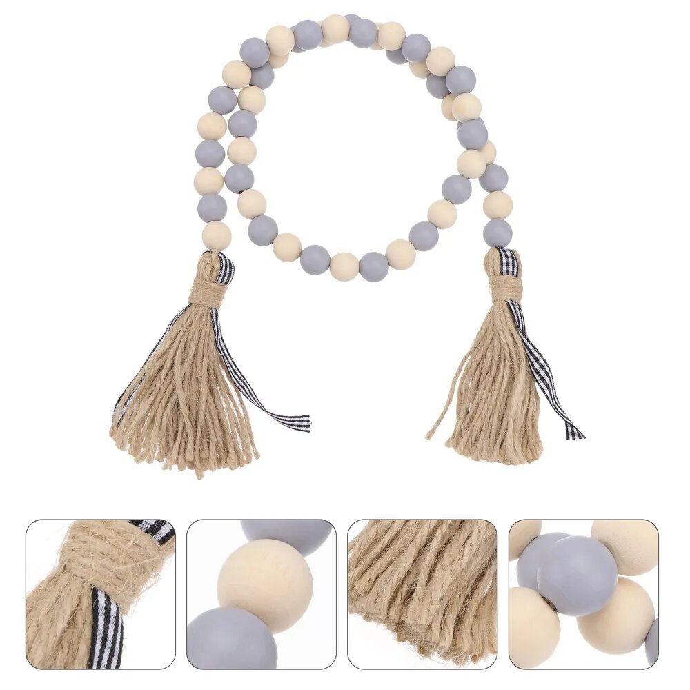 Серый подвесной декор из деревянных бусин