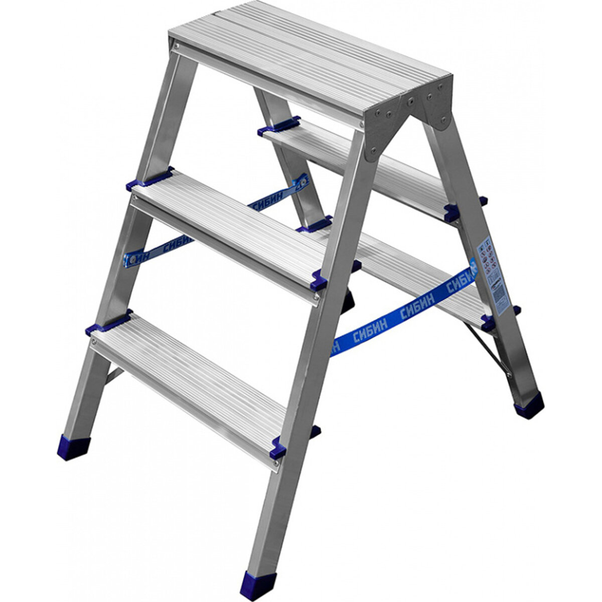 Стремянка Сибин 38825-03, алюминий, двухсторонняя, до 150 кг