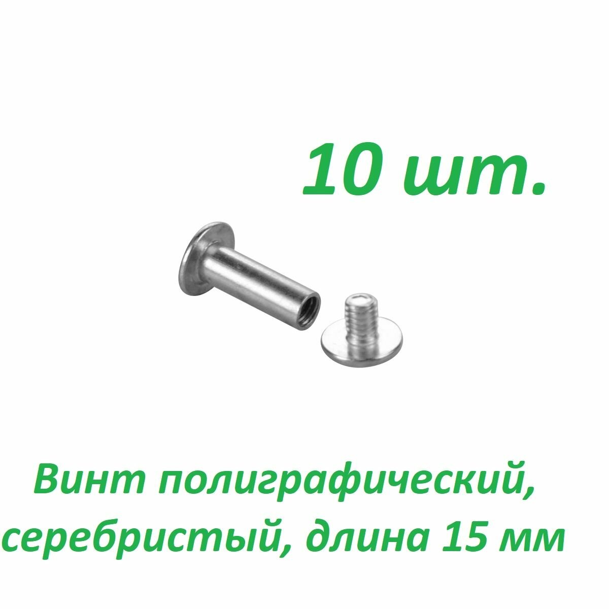 Болты/Винты 15мм полиграфические металл серебро, 10шт