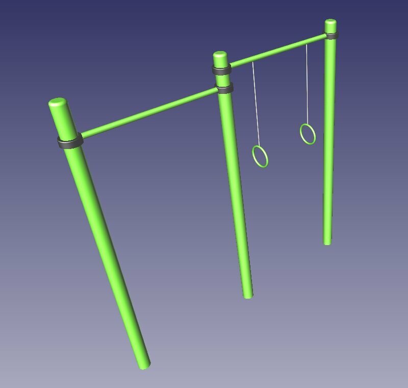 Турник двойной с гимнастическими кольцами уличный тросет с регулировкой высоты