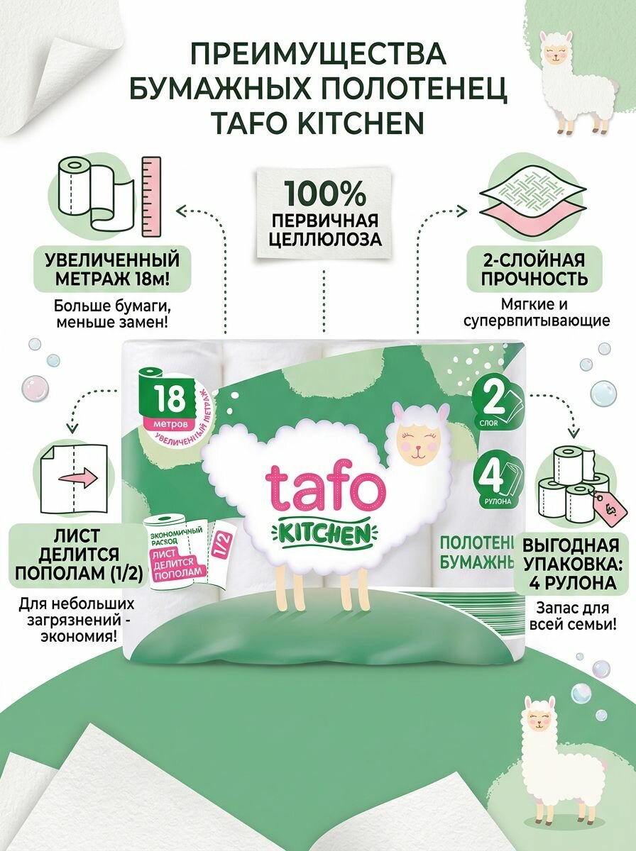 Полотенца бумажные 4 рулона 2 слоя