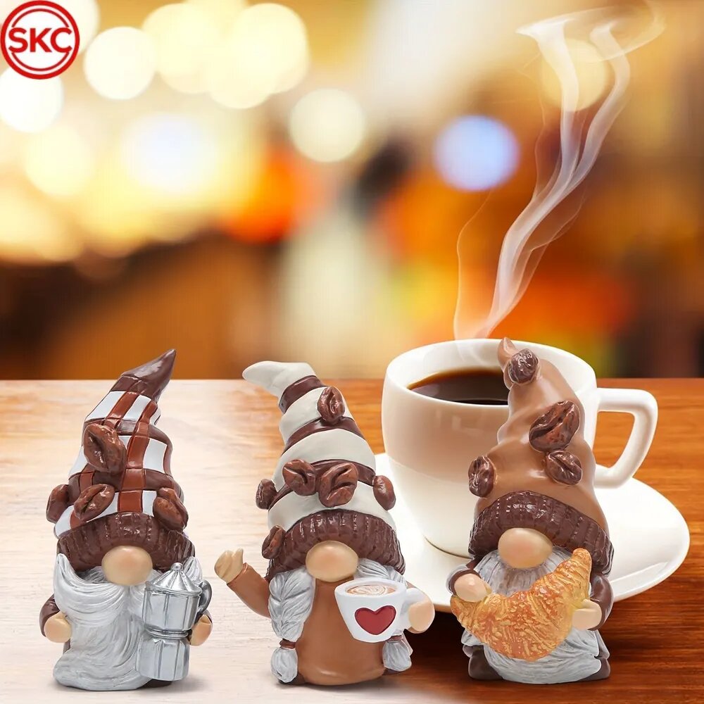 Кофейные гномы керамические фигурки для декора стола и полки, набор 3 шт — фото 1