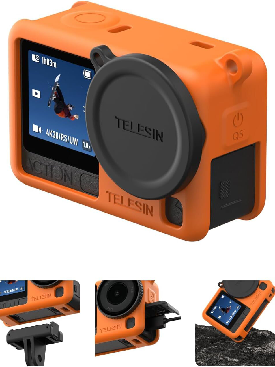 TELESIN Силиконовый защитный чехол для DJI Osmo Action 6 с крышкой для объектива