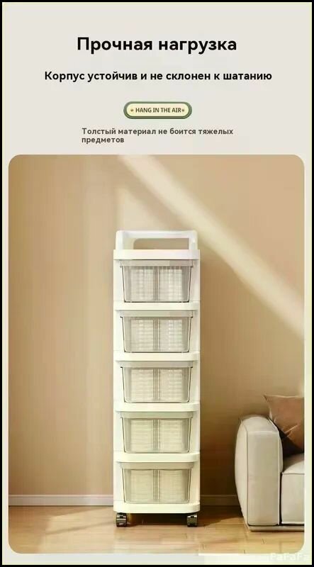 Комод белый 5 ящиков с колесамидля компактного хранения