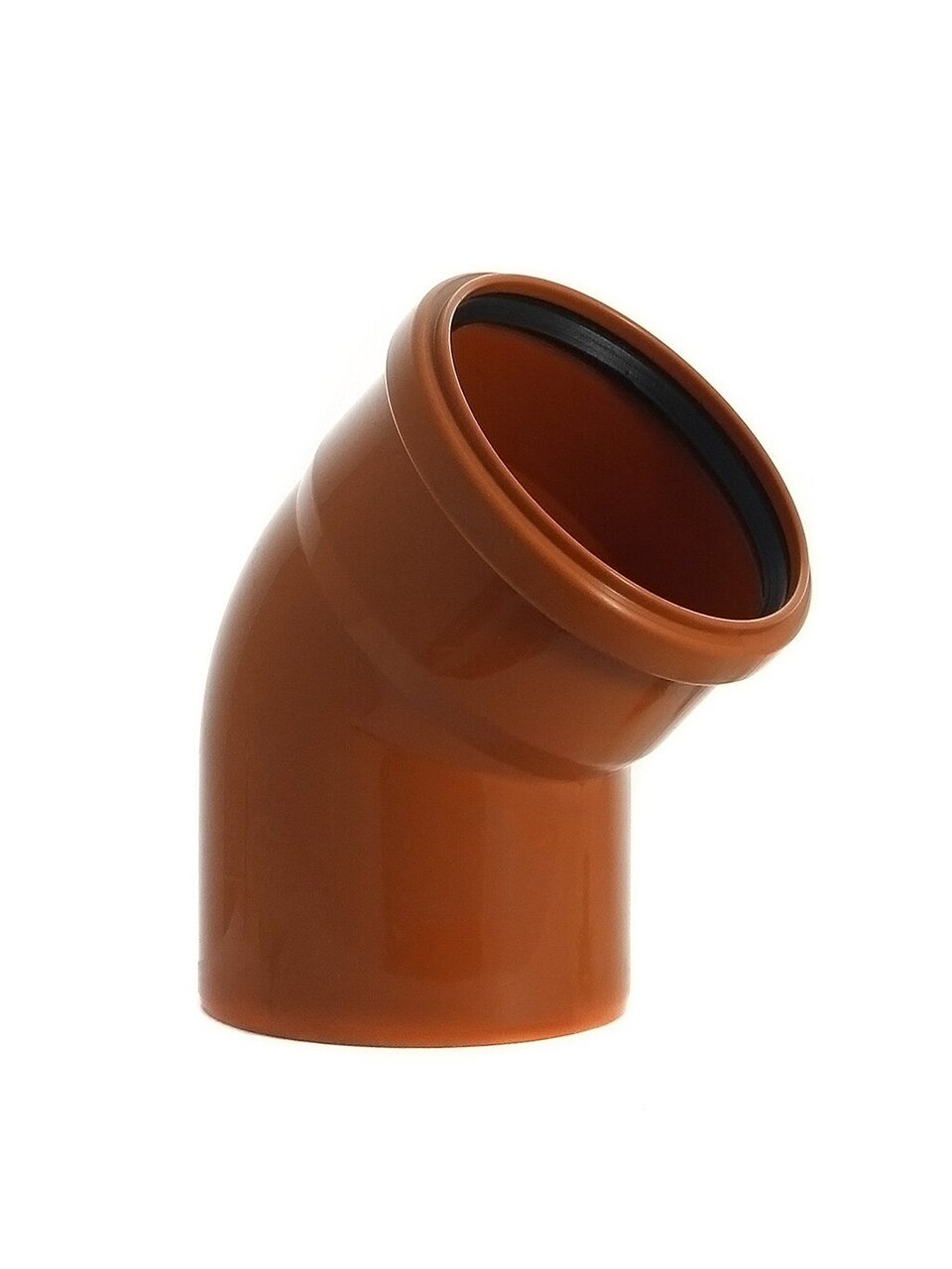 Отвод канализационный РосТурПласт 110 мм 45 градусов для наружных работ, рыжий уголок, колено ПВХ, фитинг 36655.