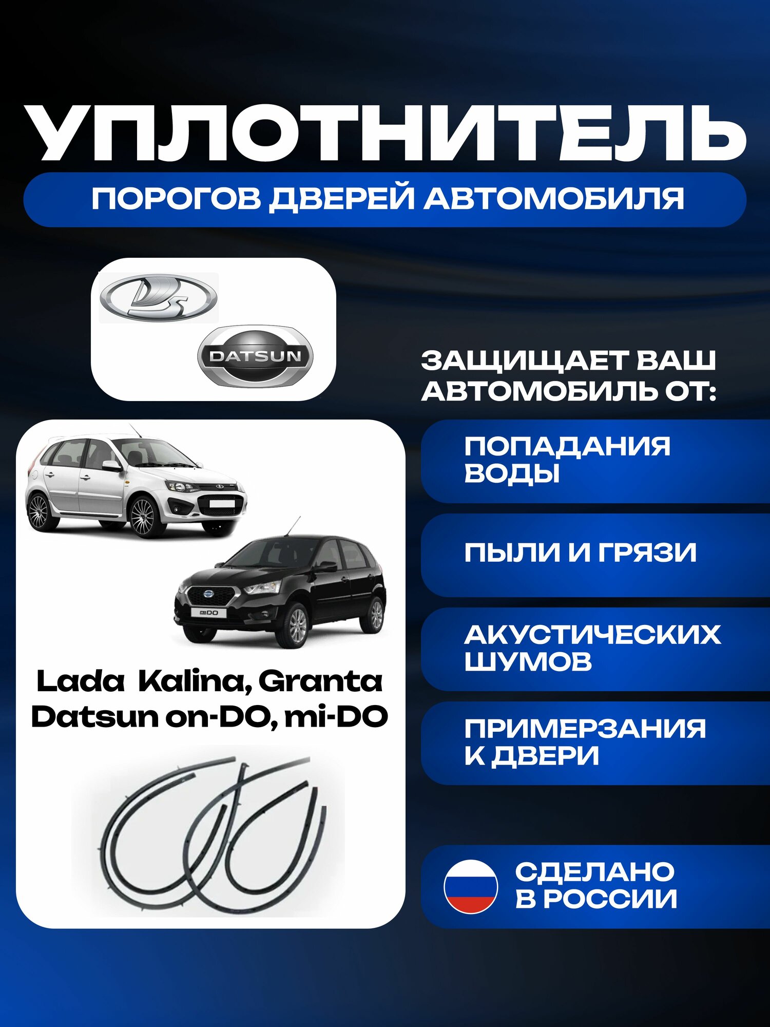 Уплотнитель порогов для Лада Калина, Гранта, Датсун Он До / Ми До (оригинал) / резинки на пороги Datsun on-DO, LADA Granta FL