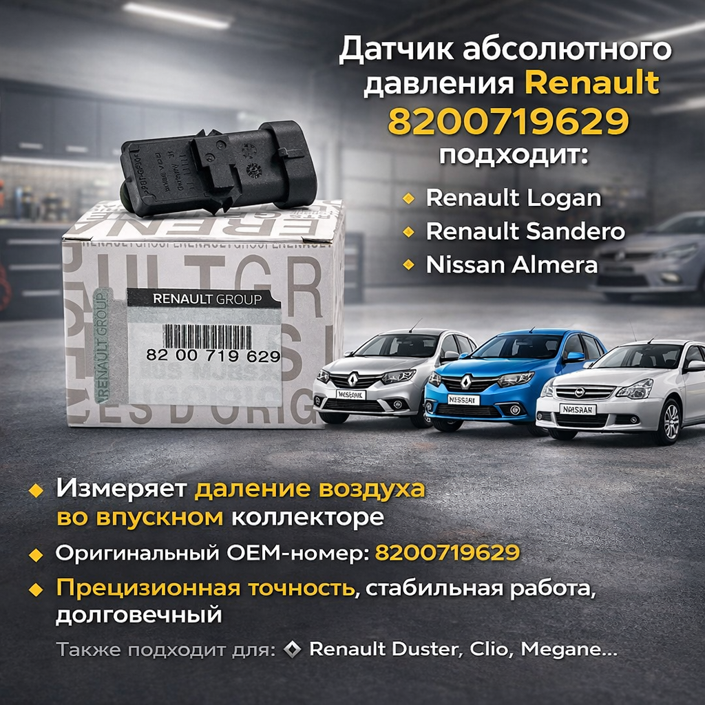 Датчик абсолютного давления Renault 8200719629 подходит: Renault Logan, Sandero, Nissan Almera