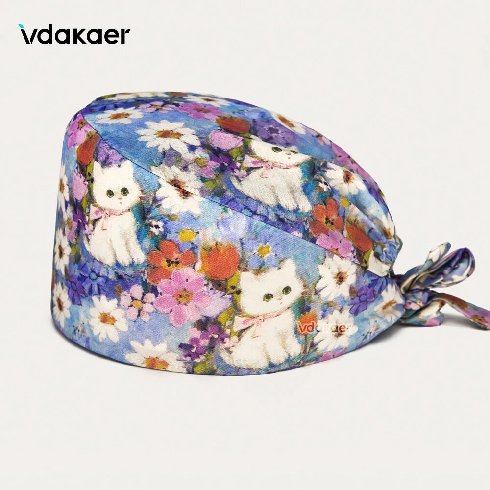 Хирургическая шапочка vdakaer с котиками и цветами